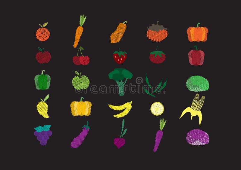 Vegetables Set Hand Drawn Doodle Elements on Chalkboard,Vector ...