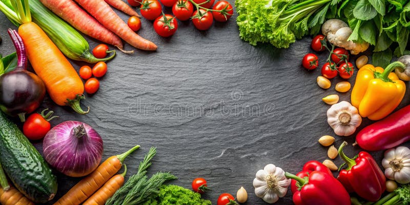 Vegetables on Slate Background Bottom Left AI Generative Stock ...