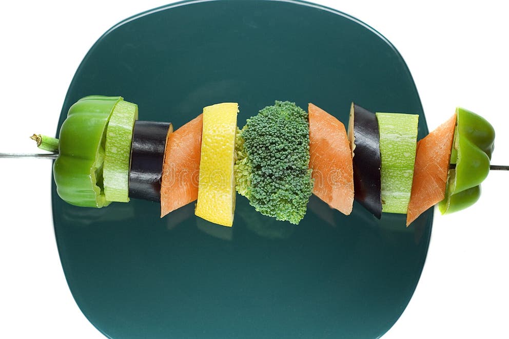Vegetables on a spit stock photo. Image of charcoal, broccoli - 4119974