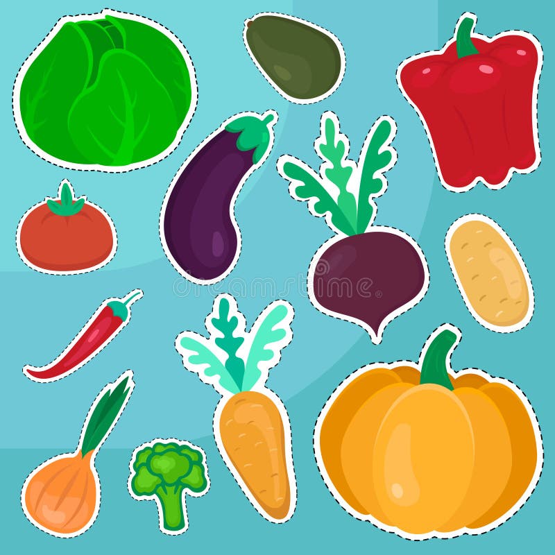 Vegetables Stickers for Kids Stock Illustration - Illustration of cute ...