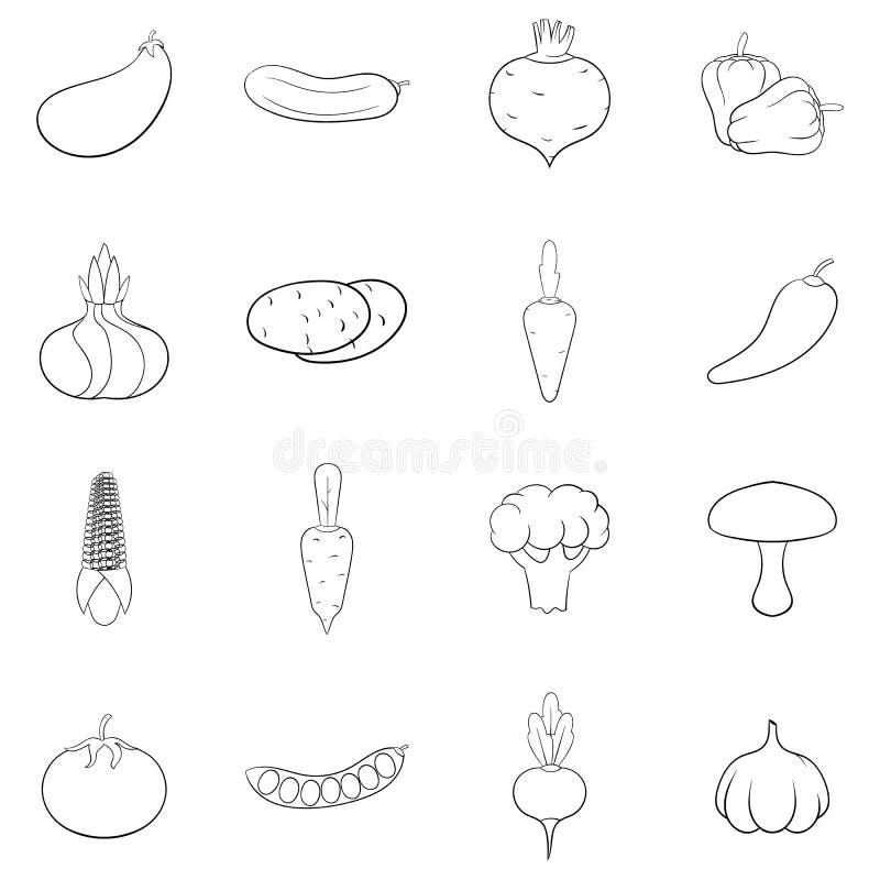 Vegetables Studio Icon Set Outline Stock Vector - Illustration of beet ...
