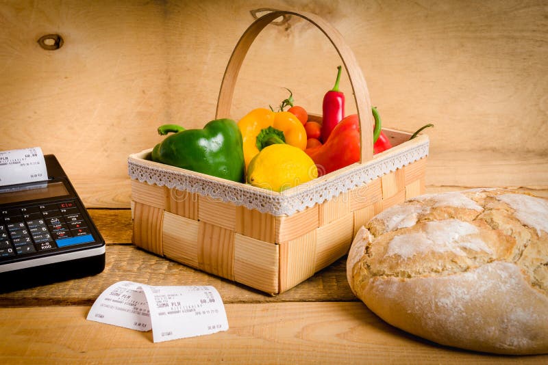 Vegetables on the Table with a Cash Register Stock Image - Image of ...