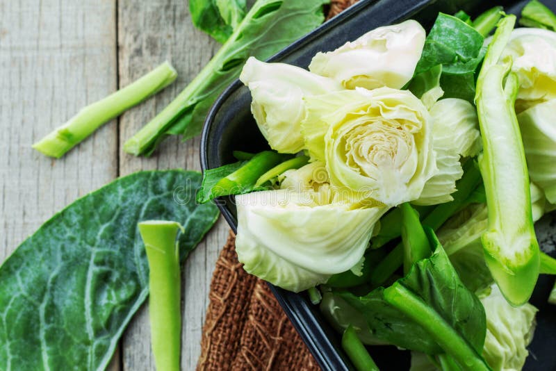 Vegetables in Tray on Wooden. Stock Photo - Image of green, kale: 103756874