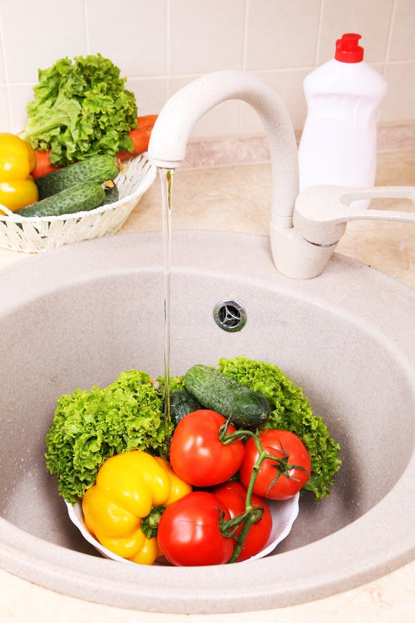 Vegetables Washing in a Kitchen Stock Image - Image of organic, kitchen ...