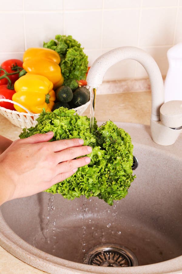 Vegetables Washing in a Kitchen Stock Image - Image of lifestyle, salad ...