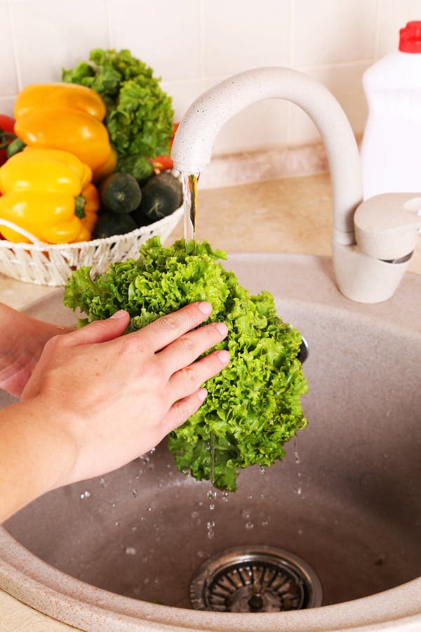 Vegetables Washing in a Kitchen Stock Image - Image of organic, hygiene ...
