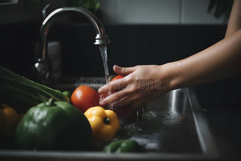 Vegetables Washing in the Kitchen. Neural Network AI Generated Stock ...
