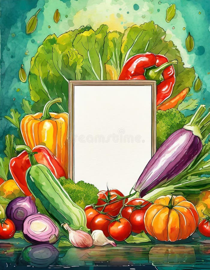 Vegetables and a White Empty Frame in the Middle. Vegetarian Menu ...