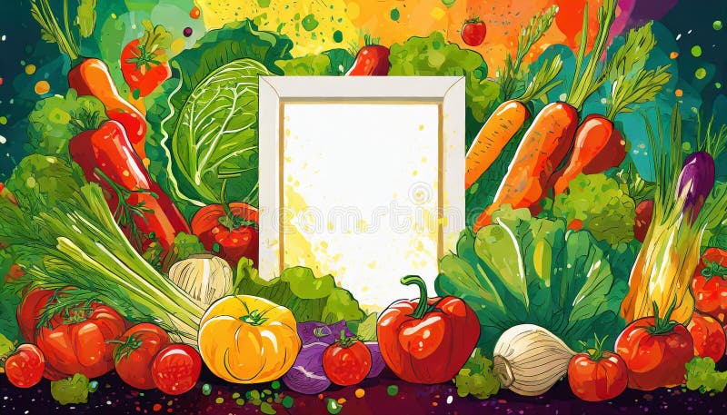 Vegetables and a White Empty Frame in the Middle. Vegetarian Menu ...