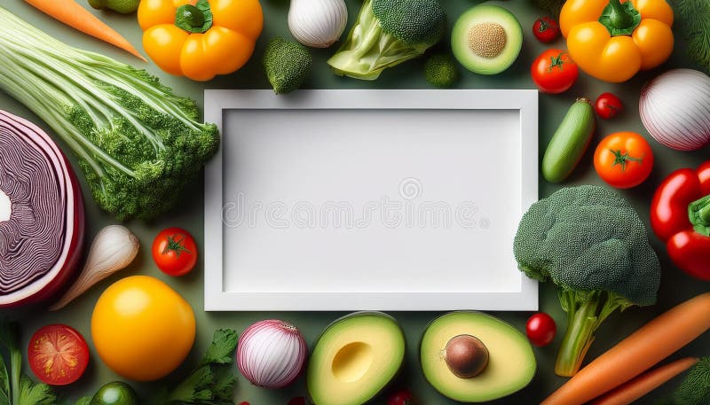 Vegetables and a White Empty Frame in the Middle. Vegetarian Menu ...