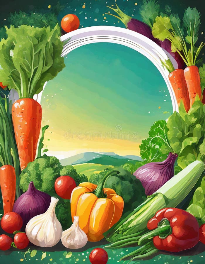 Vegetables and a White Empty Frame in the Middle. Vegetarian Menu ...