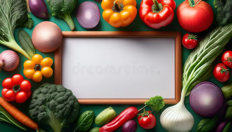Vegetables and a White Empty Frame in the Middle. Vegetarian Menu ...