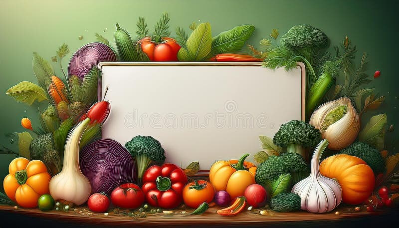 Vegetables and a White Empty Frame in the Middle. Vegetarian Menu ...