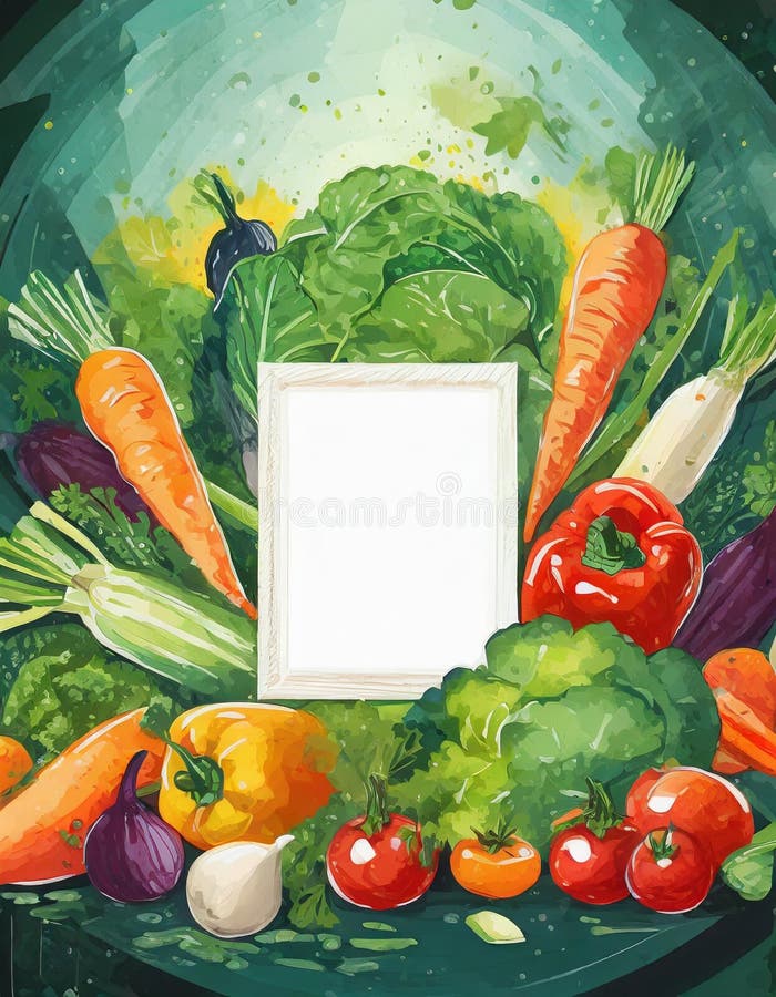 Vegetables and a White Empty Frame in the Middle. Vegetarian Menu ...