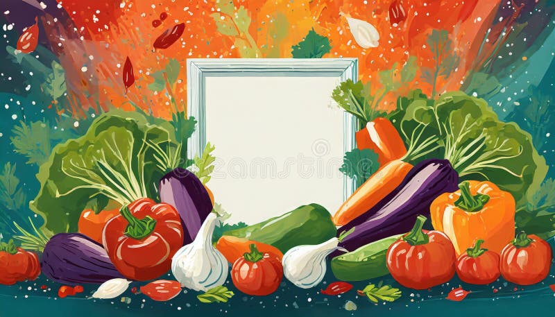 Vegetables and a White Empty Frame in the Middle. Vegetarian Menu ...