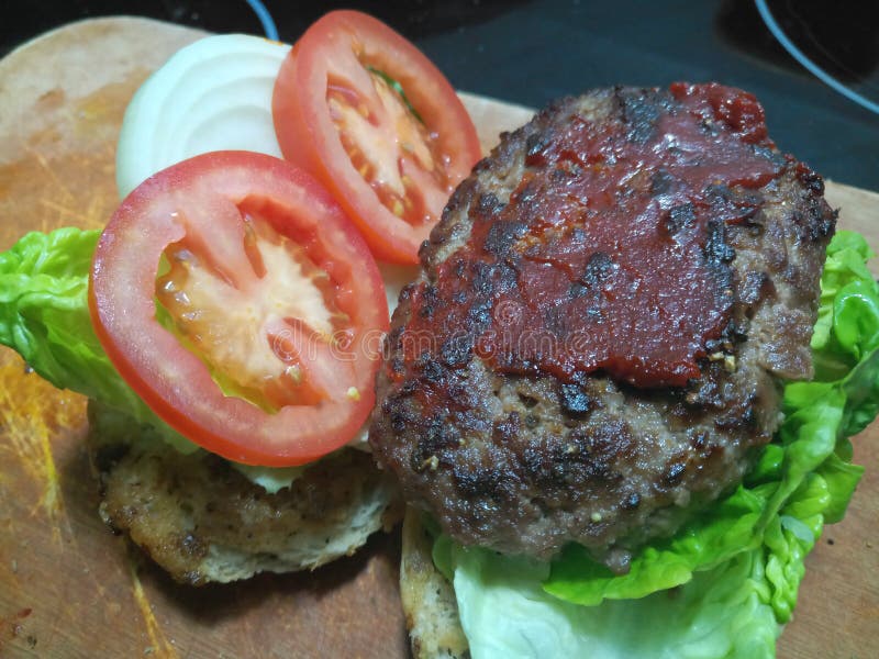 Close Up of Hot Beef Burger Preparing Stock Photo - Image of close ...