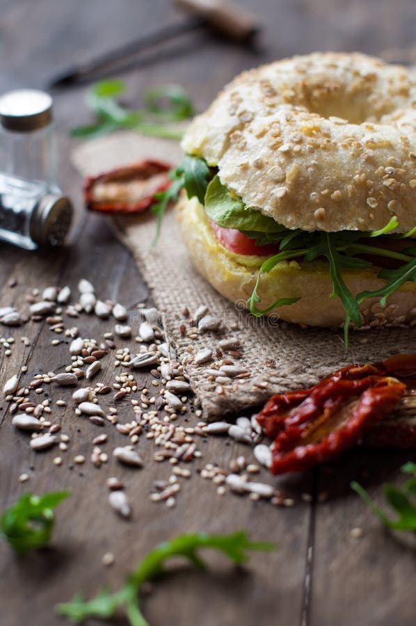 Vegetarian bagel stock image. Image of breakfast, tomato - 51524495