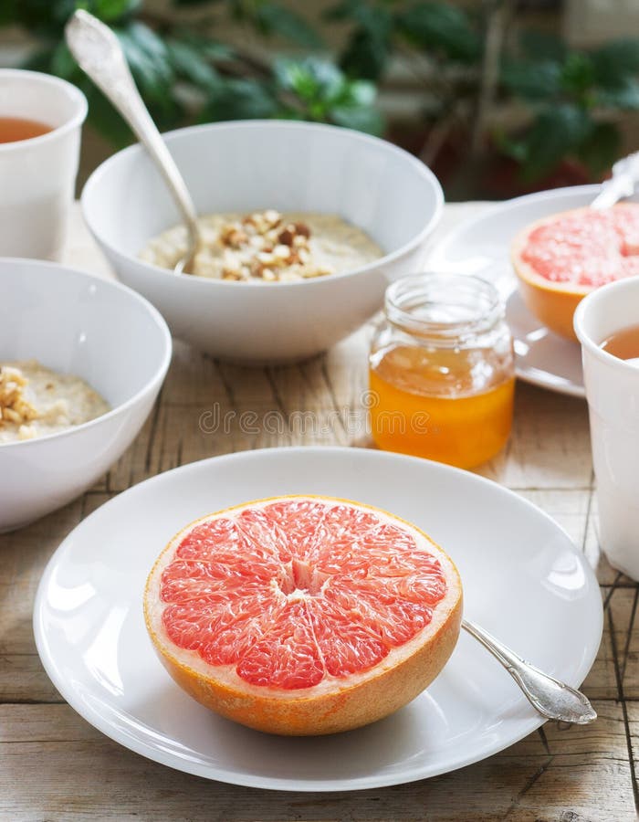 Vegetarian Breakfast for Two of Oatmeal, Baked Grapefruit and Tea ...