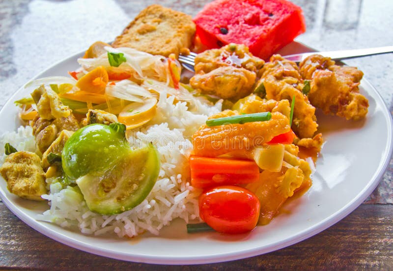 The Vegetarian Buffet and Rice. Stock Photo - Image of cook, sugar ...