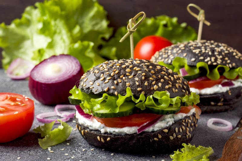 Vegetarian Burger with Cottage Cheese Cream and Vegetables Stock Image ...