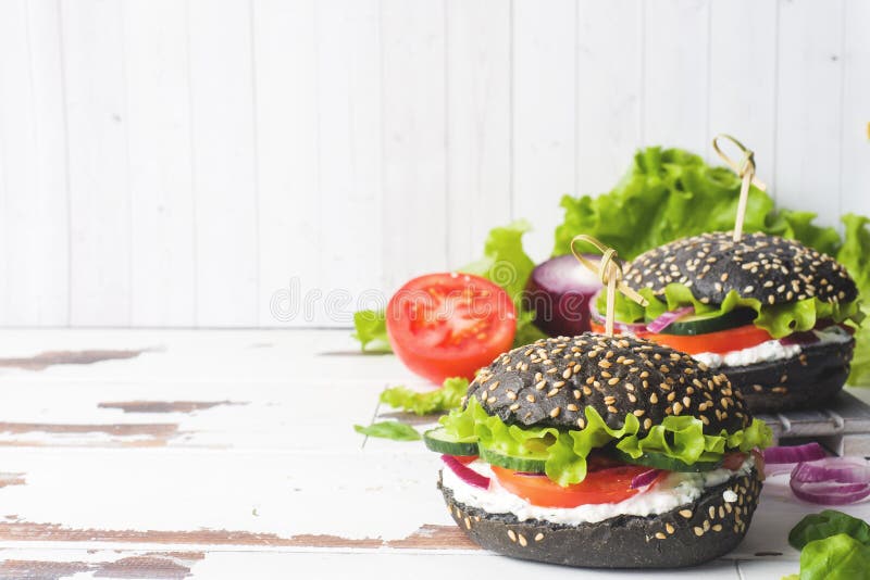 Vegetarian Burger with Cottage Cheese Cream and Vegetables. Copy Space ...
