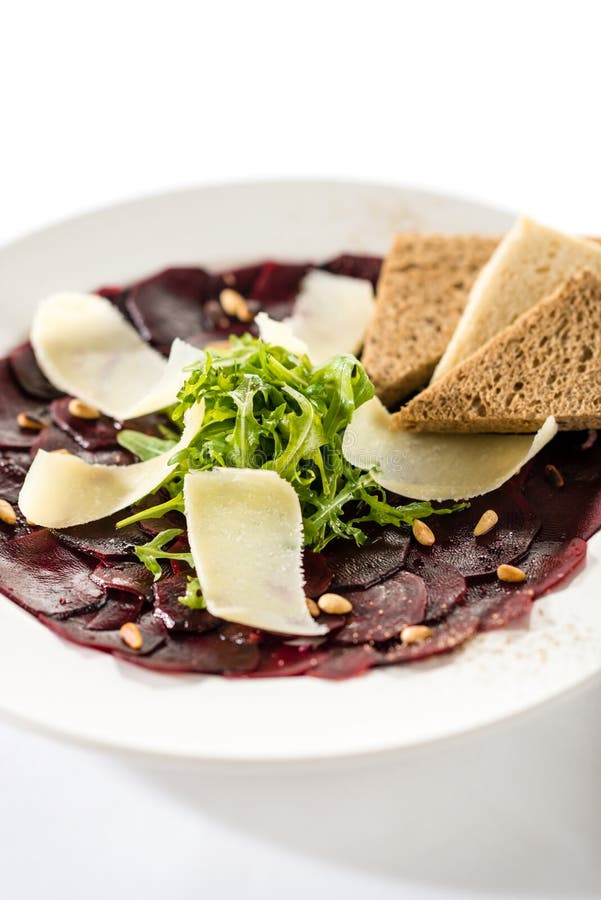 Vegetarian Carpaccio with Beetroot,nuts and Toast Stock Image - Image ...