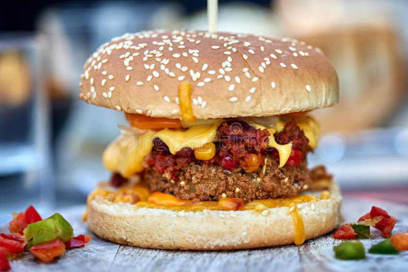 100 Vegetarian Cheeseburger on the Table Stock Photo - Image of corn ...