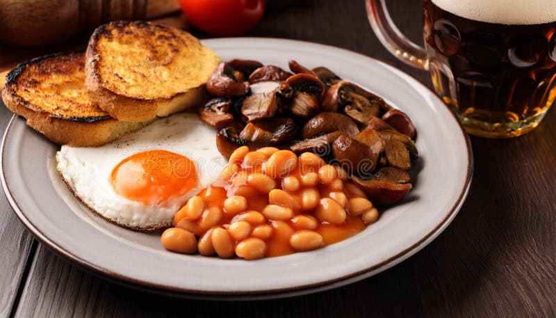 Vegetarian English Breakfast with Beer, AI Generated Stock Photo ...