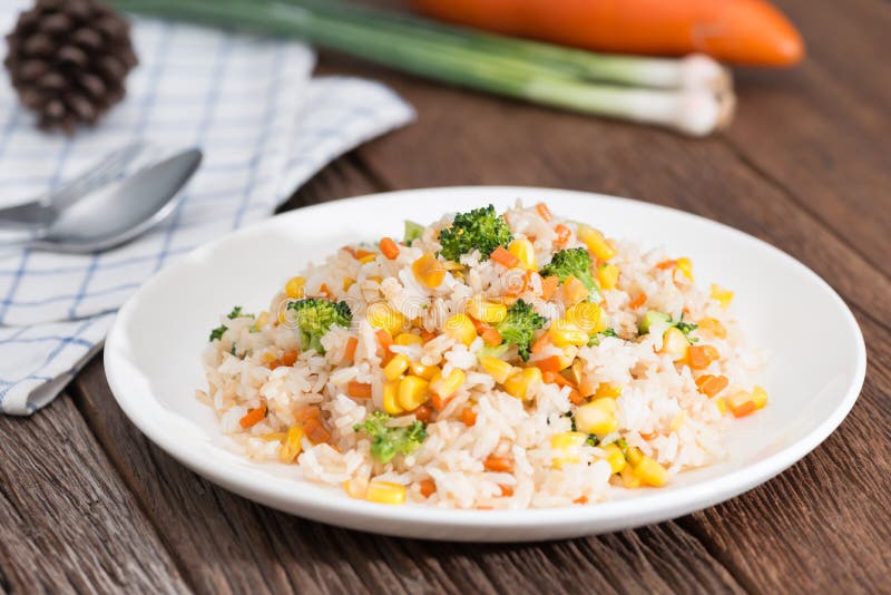 Vegetarian Fried Rice on the Table. Stock Image - Image of table, green ...