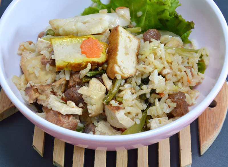 Vegetarian Fried Rice with Vegetable and Tofu on Bowl Stock Image ...