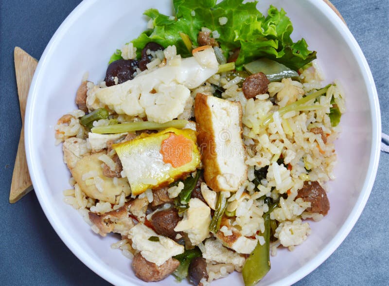 Vegetarian Fried Rice with Vegetable and Tofu on Bowl Stock Photo ...