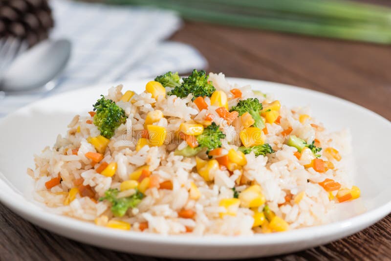 Vegetarian Fried Rice on White Plate. Stock Image - Image of dinner ...