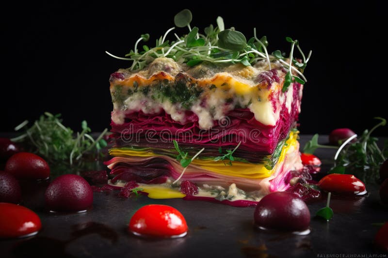 Vegetarian Layered Lasagna with Beetroot, Cheese and Vegetables ...