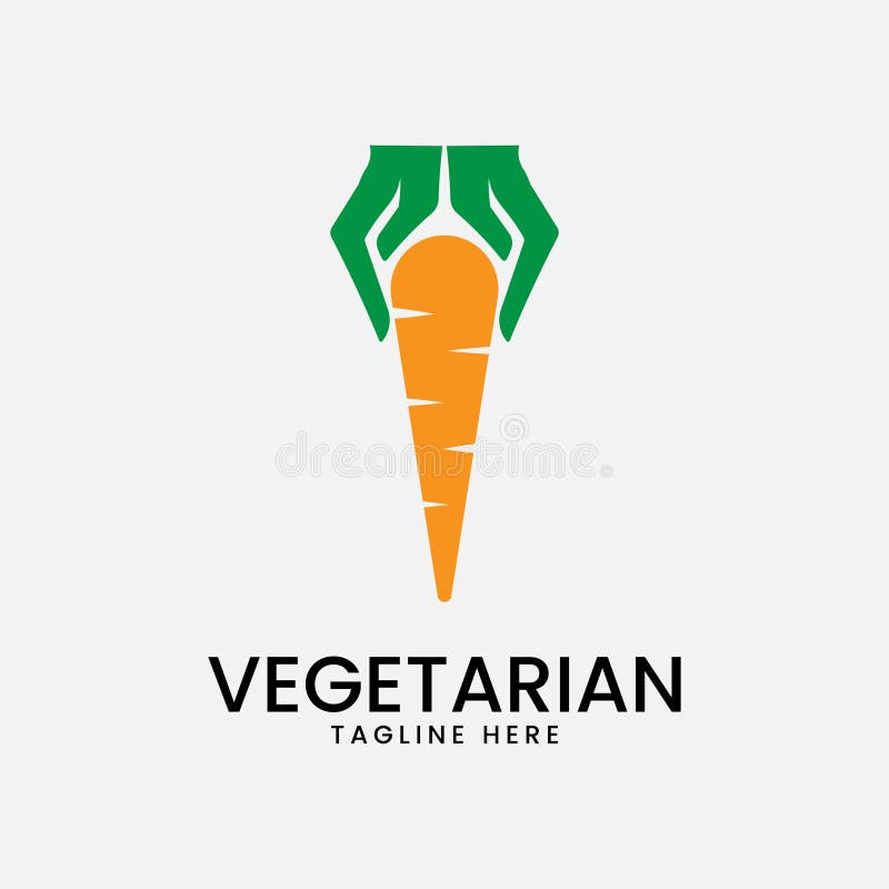 Vegetarian with Hand Logo Icon Template Concept. Carrot Illustration ...