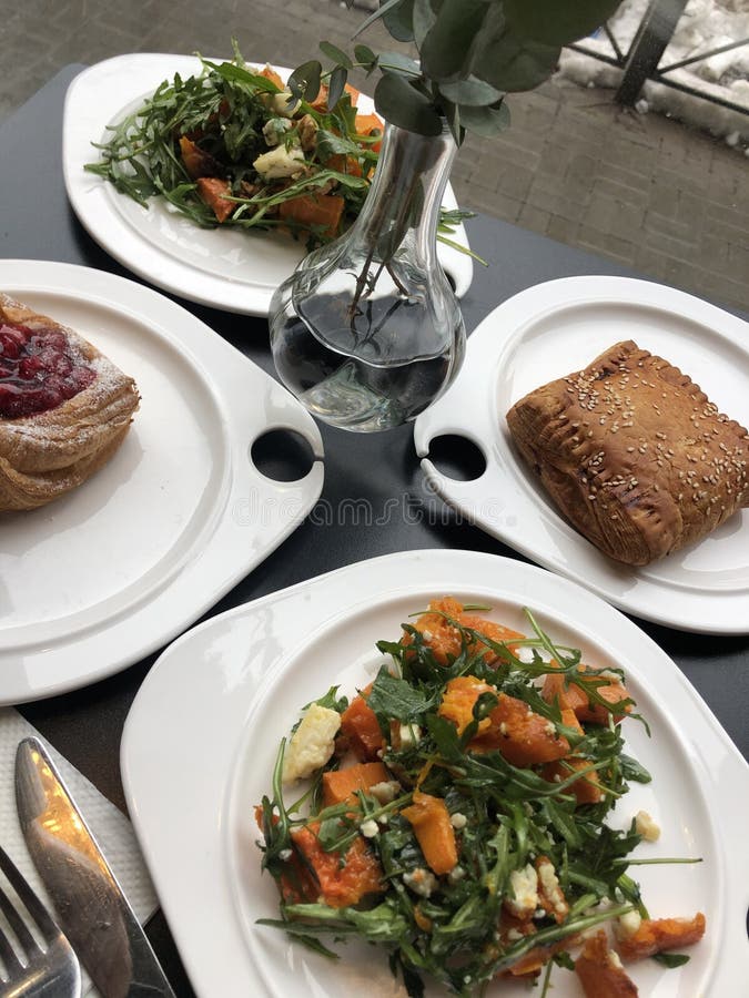 Vegetarian Lunch Salad and Pastries Stock Image - Image of salad, green ...