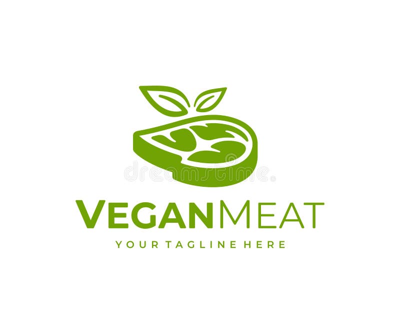Vegetarian Meat Logo Design. Vegan Steak with Leaves Vector Design ...