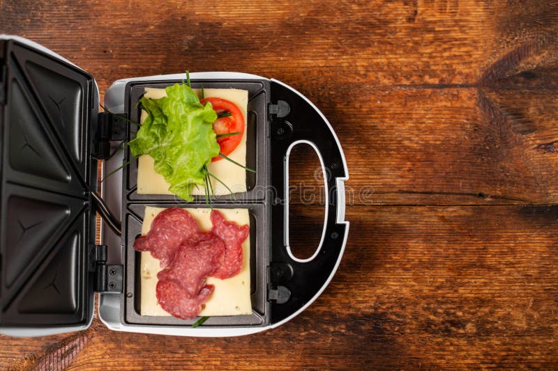 Vegetarian and Meat Sandwich in a Sandwich Maker. Different Types of ...