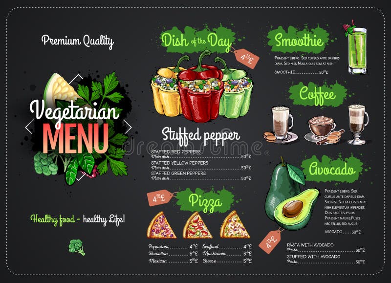 Vegetarian Menu Design with Vegan Meals. Restaurant Menu Stock Vector ...