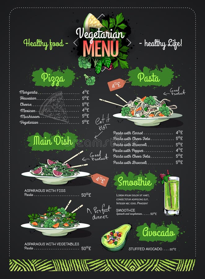 Vegetarian Menu Design with Vegan Meals. Restaurant Menu Stock Vector ...