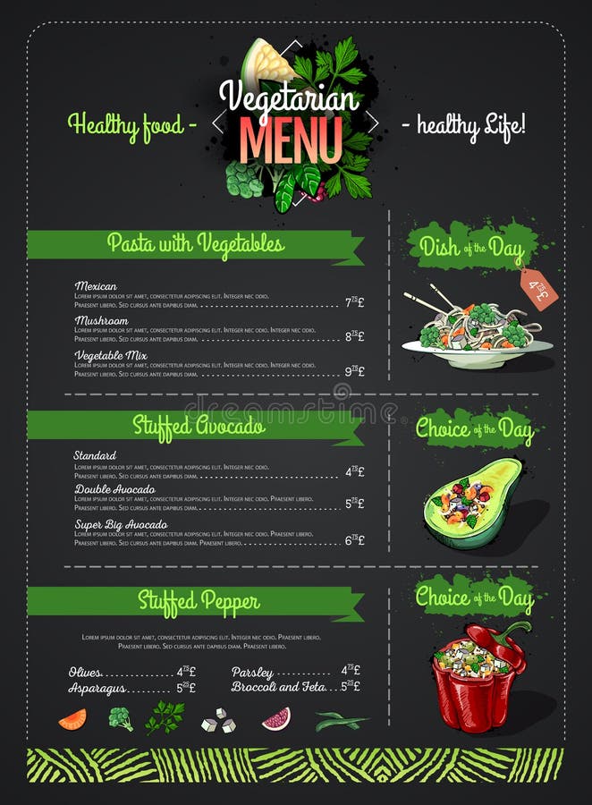 Vegetarian Menu Design with Vegan Meals. Restaurant Menu Stock Vector ...