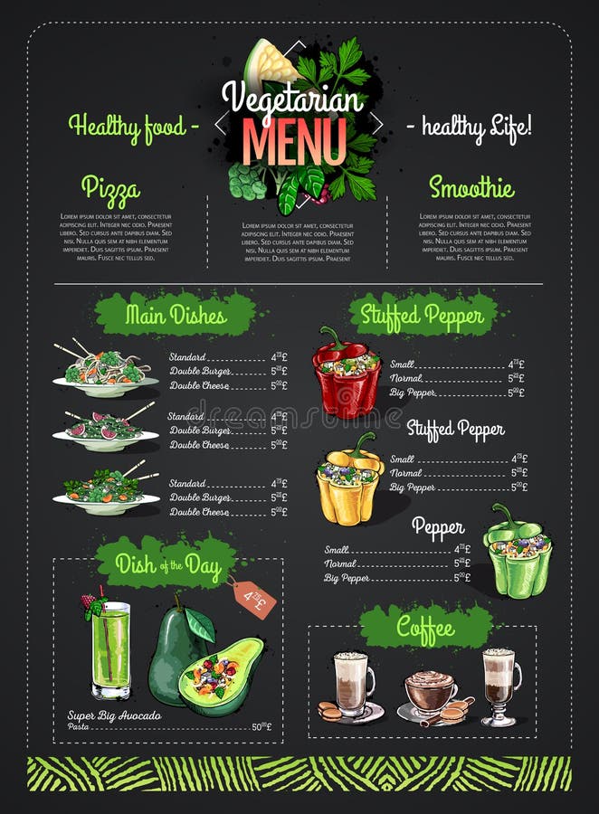 Vegetarian Menu Design with Vegan Meals. Restaurant Menu Stock Vector ...
