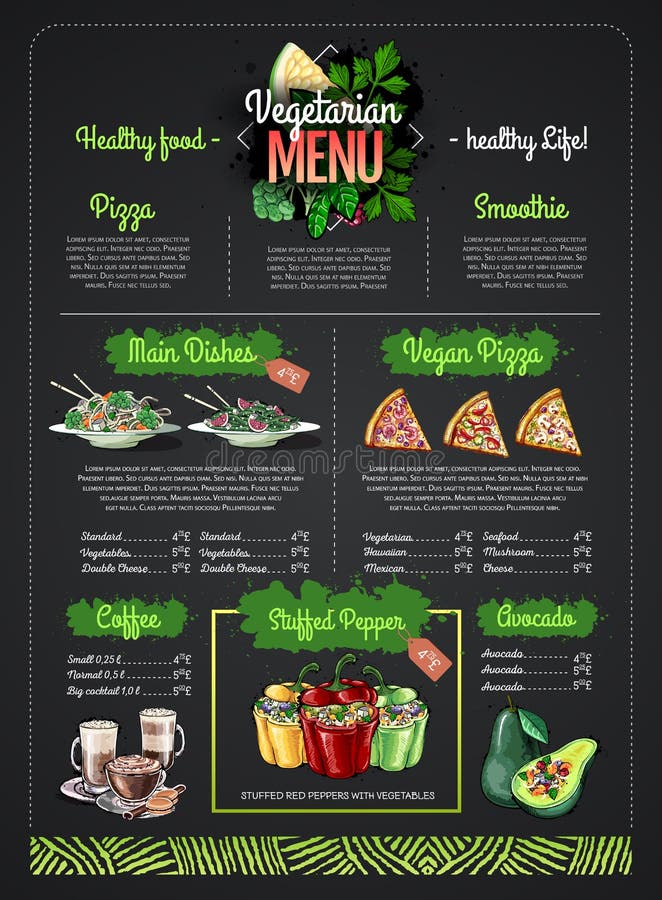 Vegetarian Menu Design with Vegan Meals. Restaurant Menu Stock Vector ...