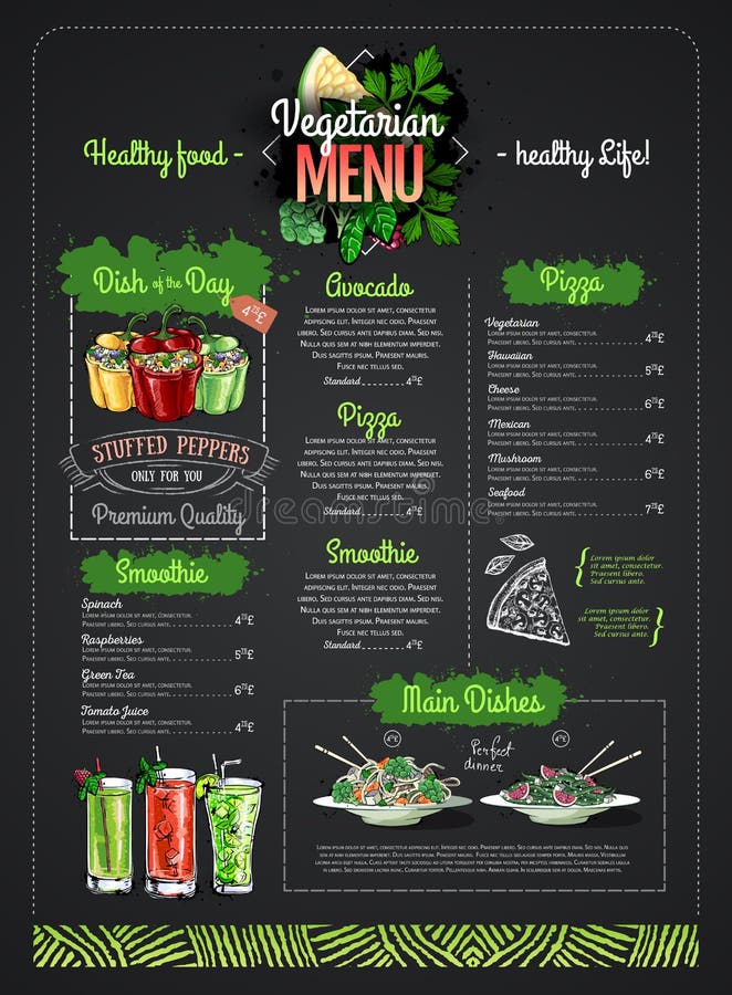 Vegetarian Menu Design with Vegan Meals. Restaurant Menu Stock Vector ...