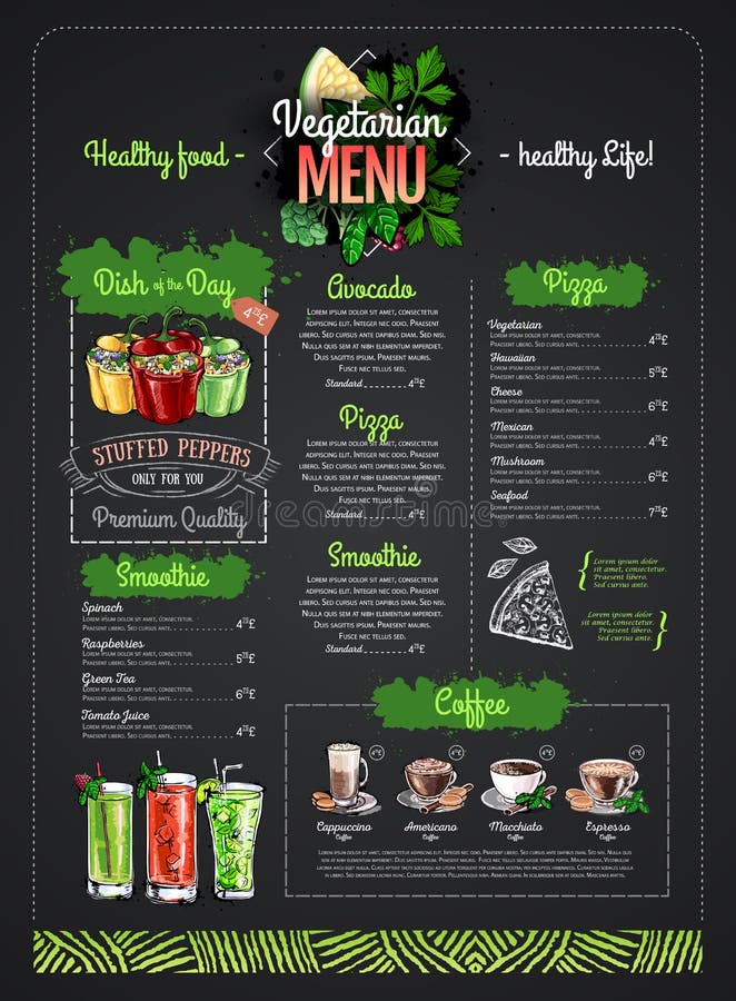 Vegetarian Menu Design with Vegan Meals. Restaurant Menu Stock Vector ...