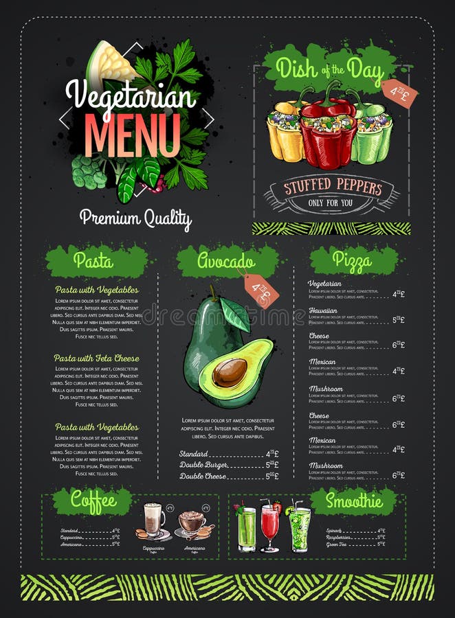 Vegetarian Menu Design with Vegan Meals. Restaurant Menu Stock Vector ...