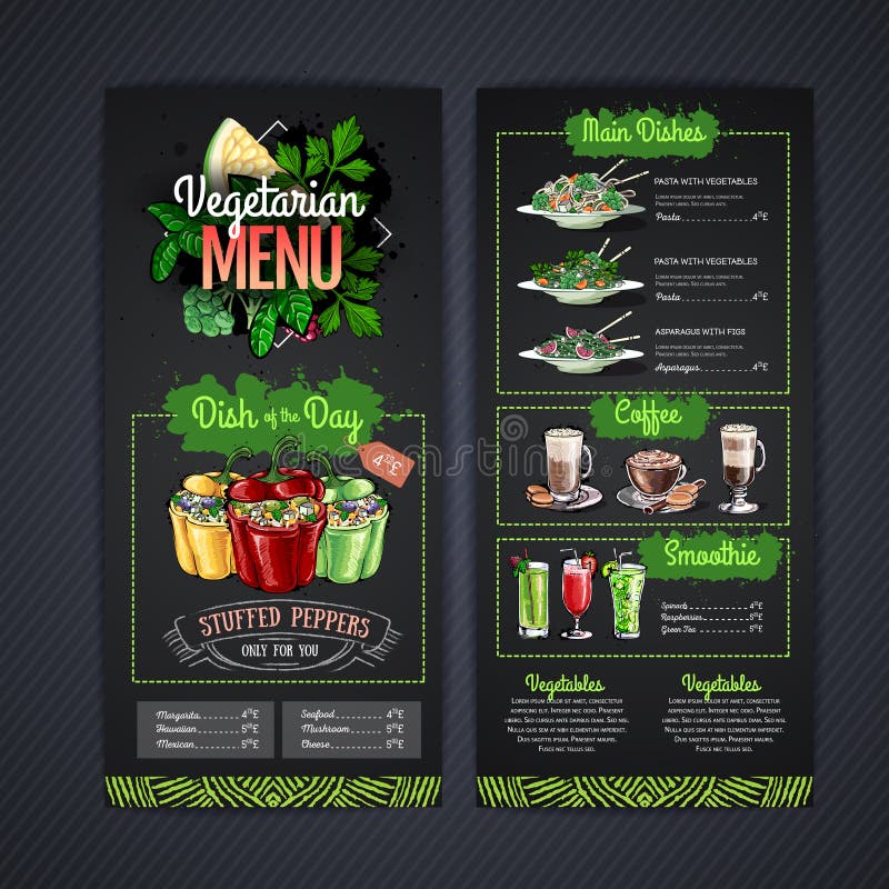 Vegetarian Menu Design with Vegan Meals. Restaurant Menu Stock Vector ...