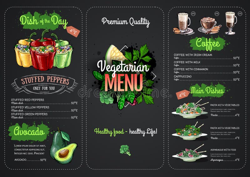 Vegetarian Menu Design with Vegan Meals. Restaurant Menu Stock Vector ...