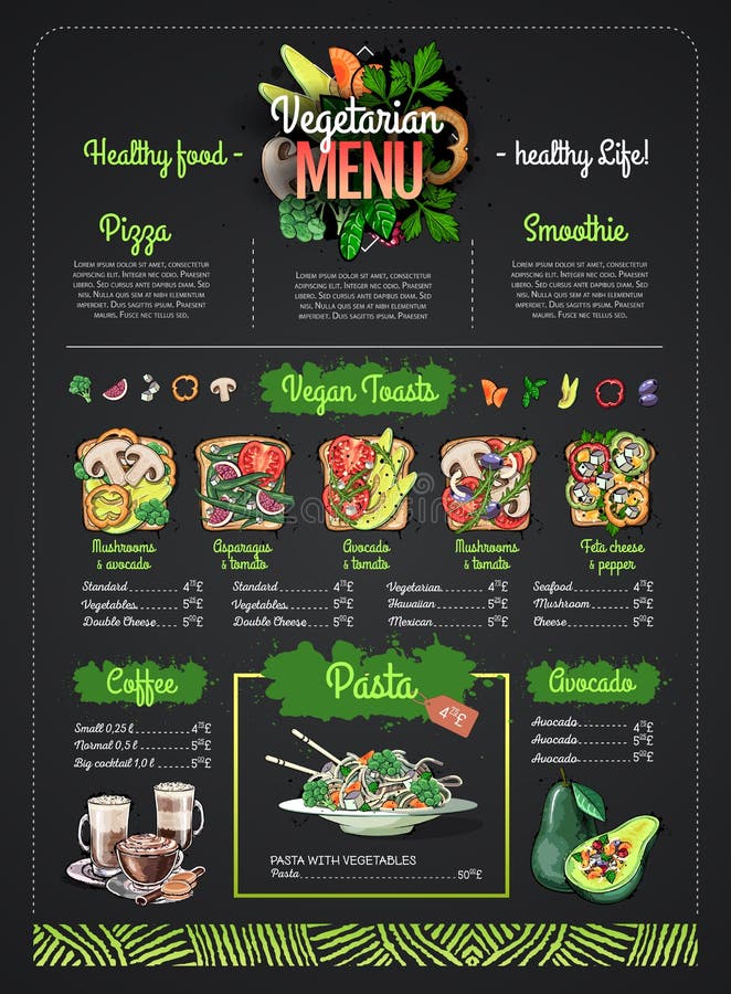 Vegetarian Menu Design with Vegan Meals. Restaurant Menu Stock Vector ...