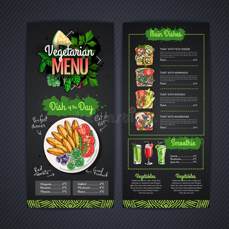 Vegetarian Menu Design with Vegan Meals. Restaurant Menu Stock Vector ...