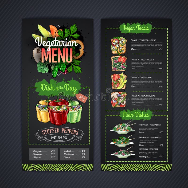Vegetarian Menu Design with Vegan Meals. Restaurant Menu Stock Vector ...